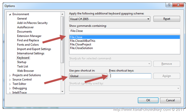 Adding Visual Studio Shortcut to Close currently opened File